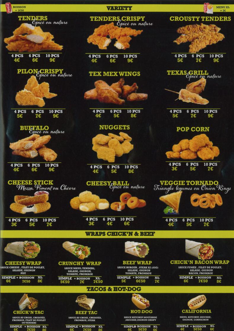 Menu at Chick'n Five restaurant, Saint-Omer