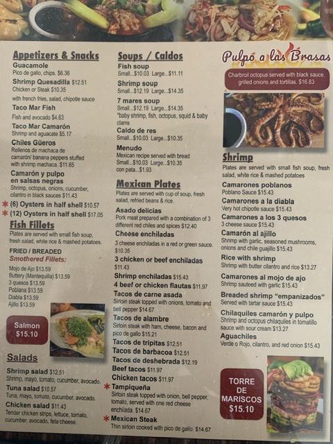 Menu at Delicias Del Mar restaurant, Las Cruces, El Paseo Rd