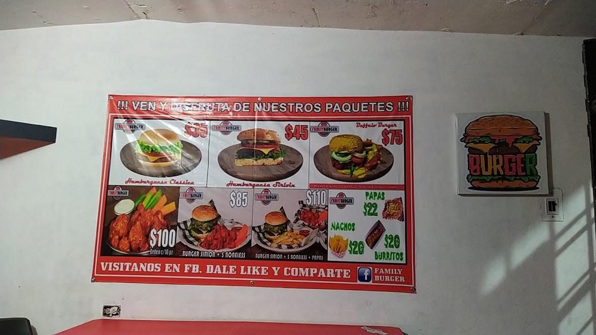 Menu at Family Burger restaurant, Matamoros