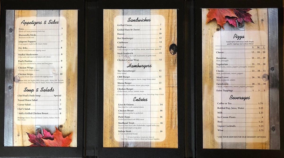 Menu at The Farmhouse Kitchen restaurant, Central Butte
