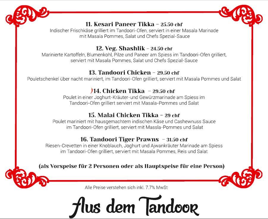 Menu at Hotel Central, Engelberg