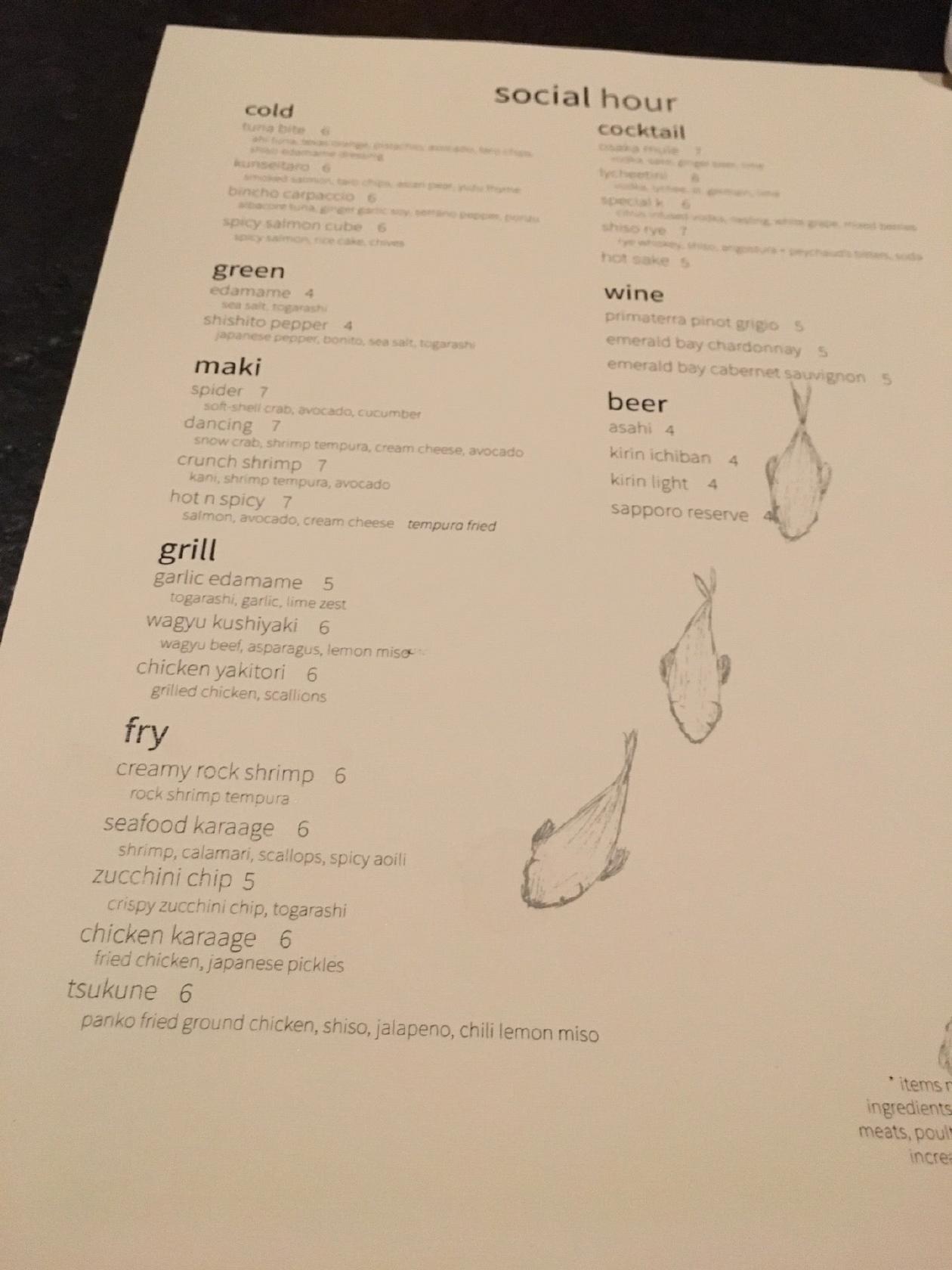 Menu at Kuu restaurant, Houston