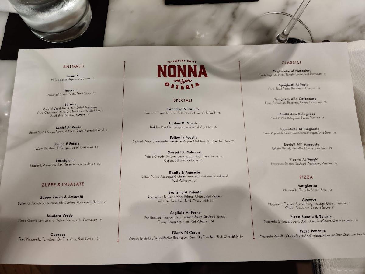 Menu at NONNA Osteria - Downtown restaurant, San Antonio