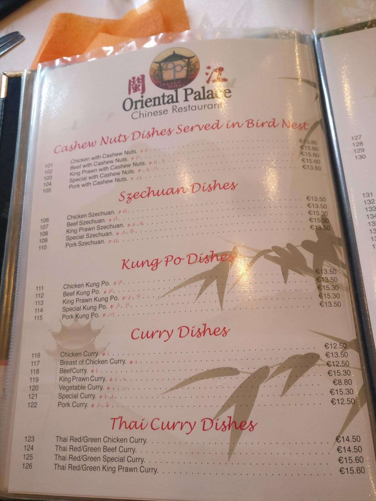 Menu at Oriental Palace restaurant, Navan