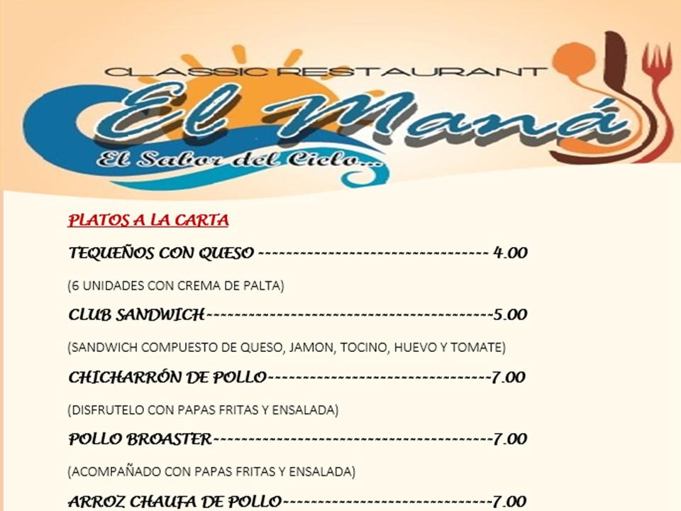 Menu at Restaurant El Maná Classic, Santa Rosa District