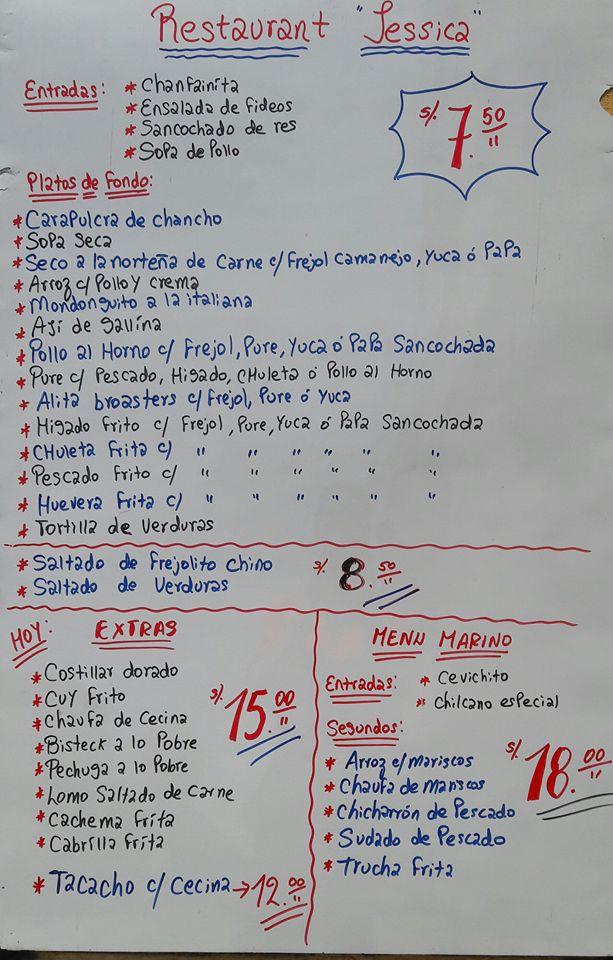 Carta de Restaurant Jessica, San Martín de Porres