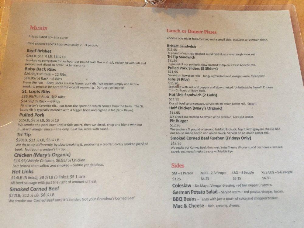 Menu at Slow Hand BBQ, Pleasant Hill