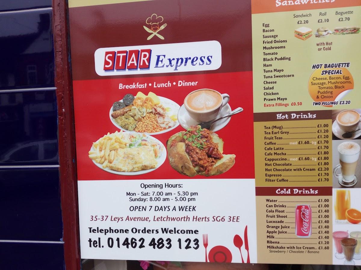 Menu at Star Express Cafe, Letchworth Garden City