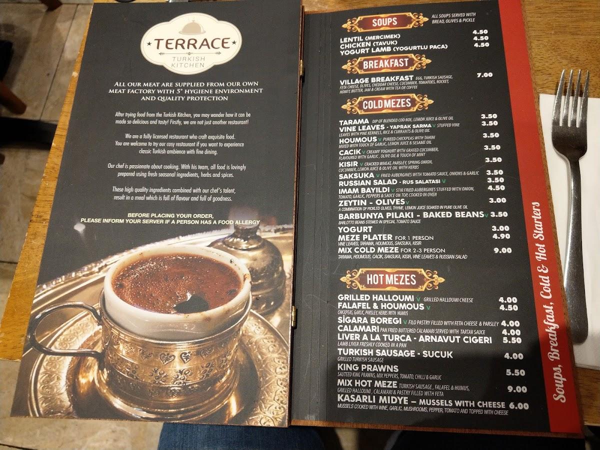 Menu at Terrace Turkish Kitchen restaurant, London