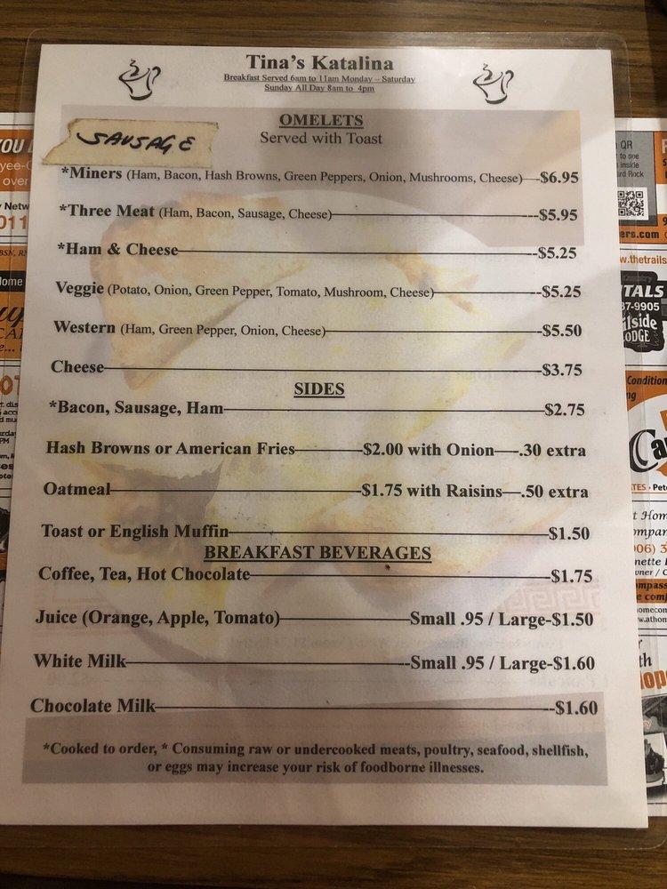 Menu at Tina's Katalina restaurant, South Range, 59 Trimountain Ave