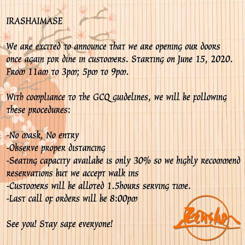 Menu at Zensho restaurant, Quezon City, Dallas Square