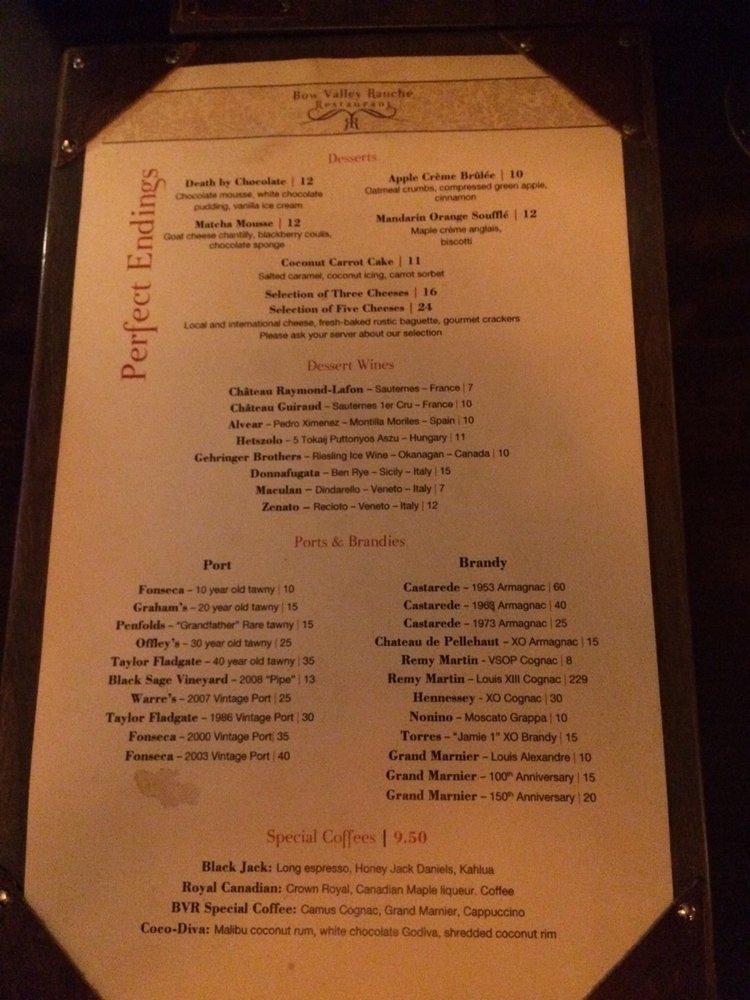 Menu at Bow Valley Ranche Restaurant, Calgary