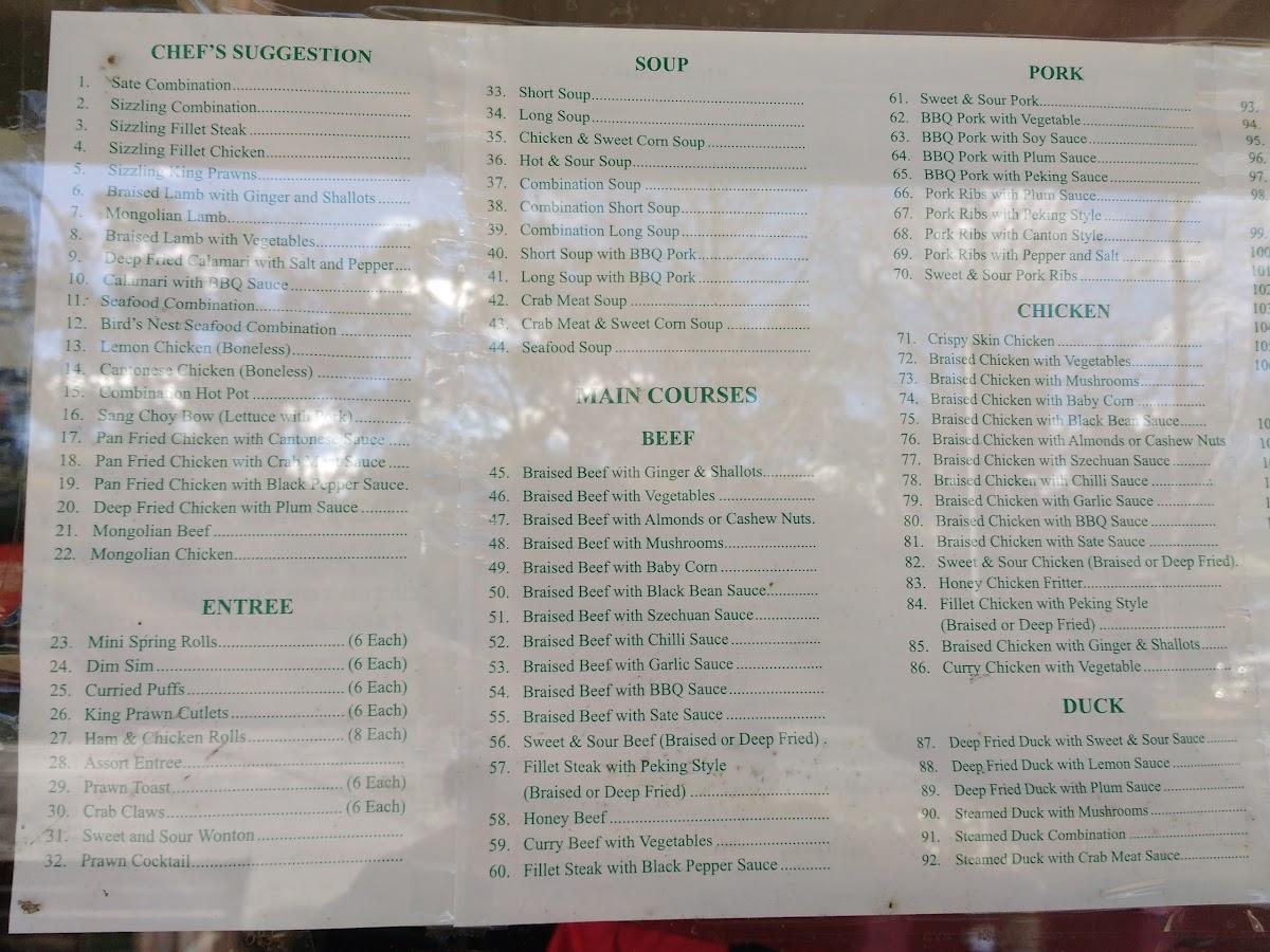 Menu at Bundanoon Chinese Restaurant, Bundanoon