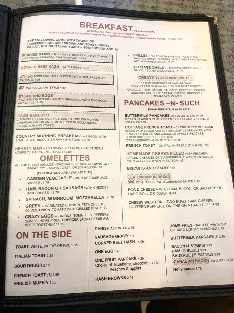 Menu at Country Cottage pizzeria, North Tonawanda
