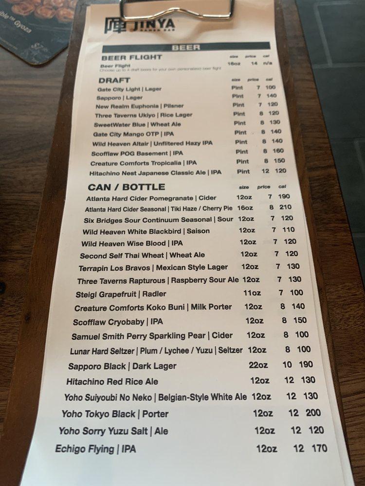 Menu at JINYA Ramen Bar - Duluth, Duluth, Duluth Hwy