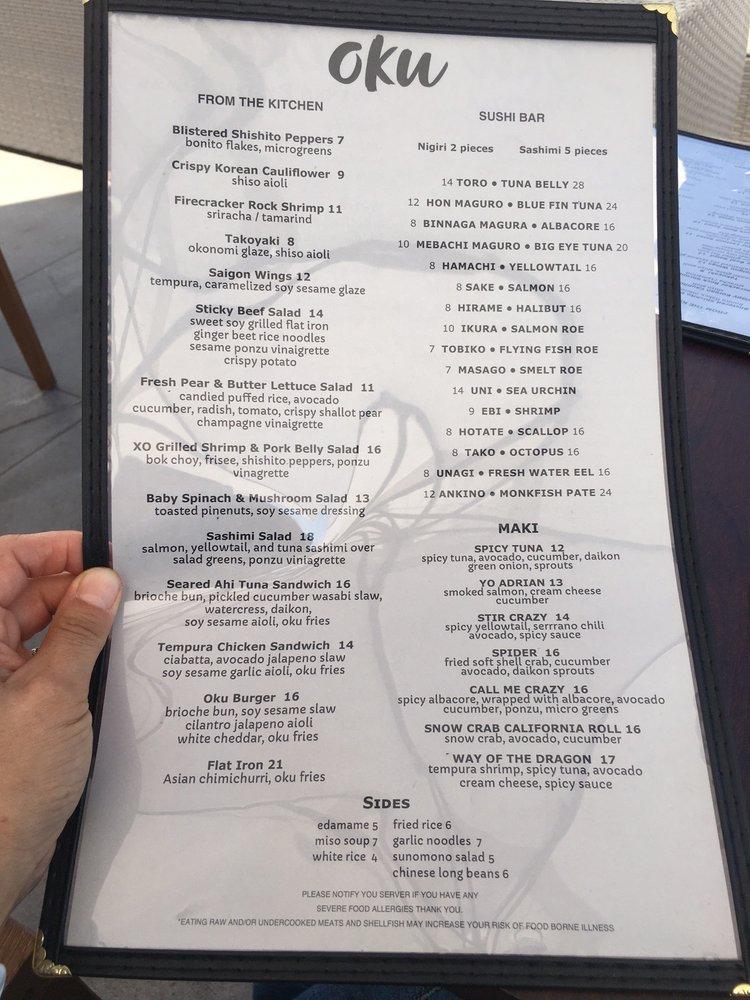 Carta del restaurante Oku, Santa Barbara