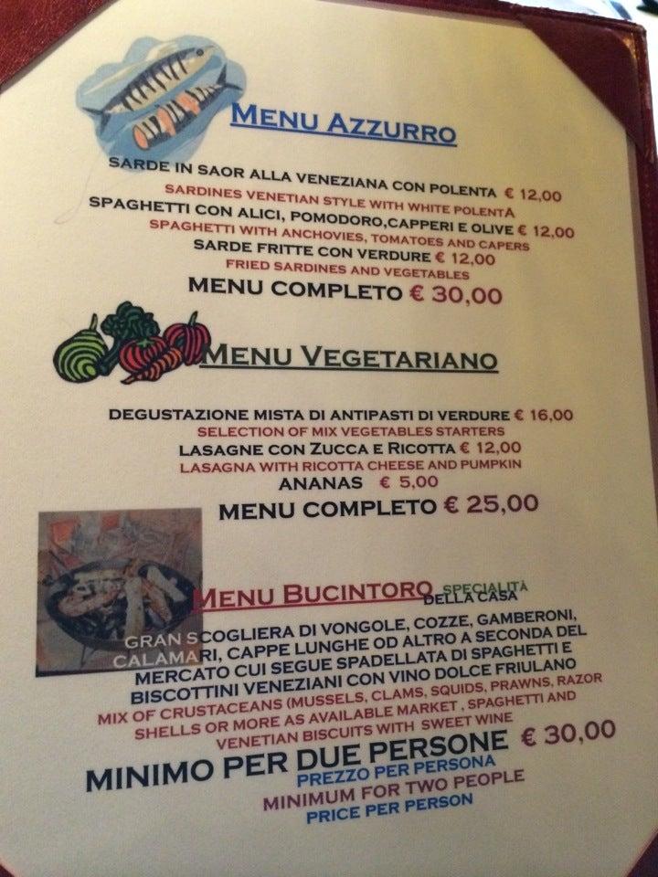 Menu at Ristorante Oniga, Venice