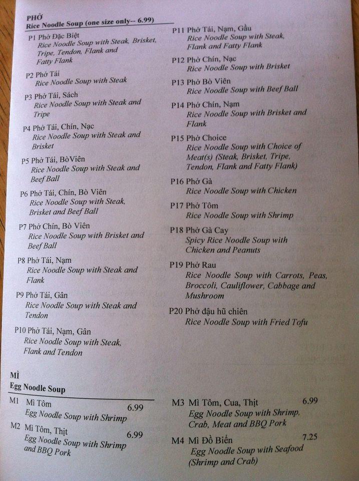 Menu at Pho Hieu restaurant, Yukon, S Mustang Rd