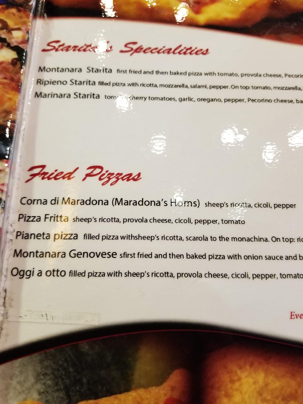 Menu at Pizzeria Starita Milano, Milan