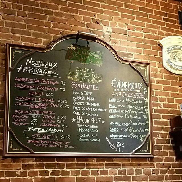 Menu at Pub St-Alexandre, Québec City