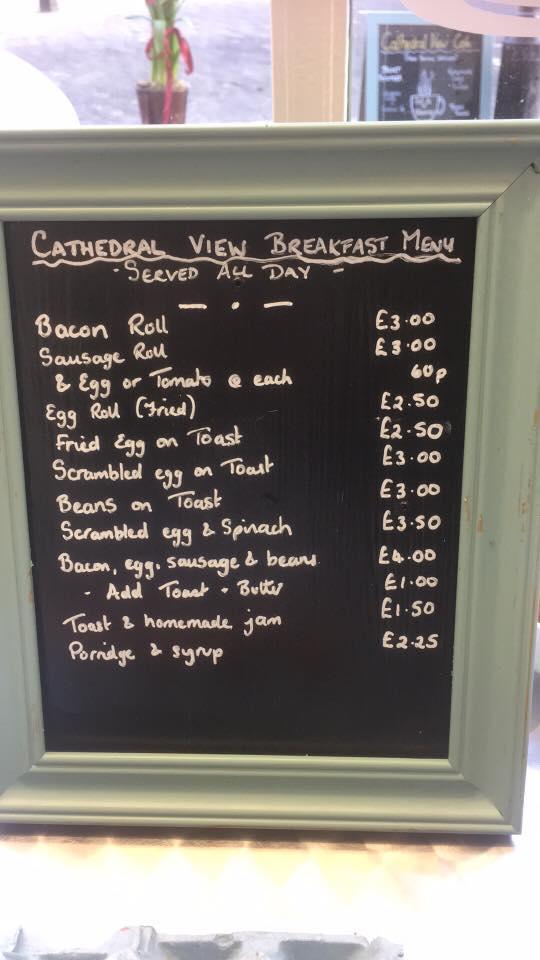 Menu at Cathedral View Cafe, Ripon