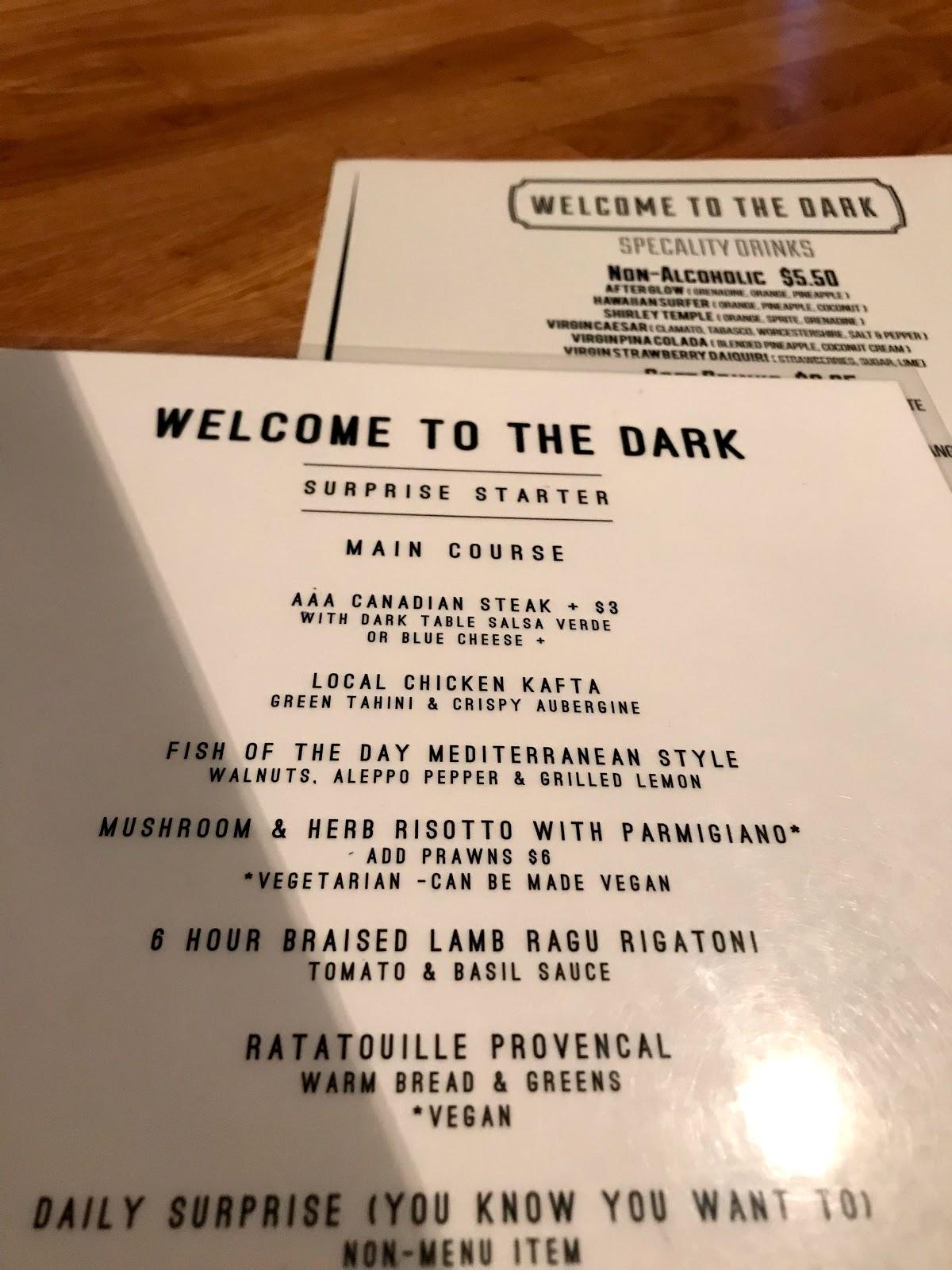 Menu at Dark Table restaurant, Calgary