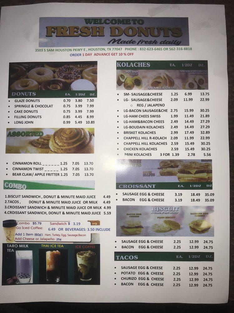 Menu at Fresh Donuts, Houston