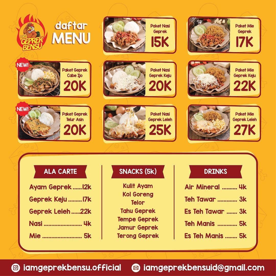 Menu at I AM GEPREK BENSU PADANG 2 restaurant, Padang
