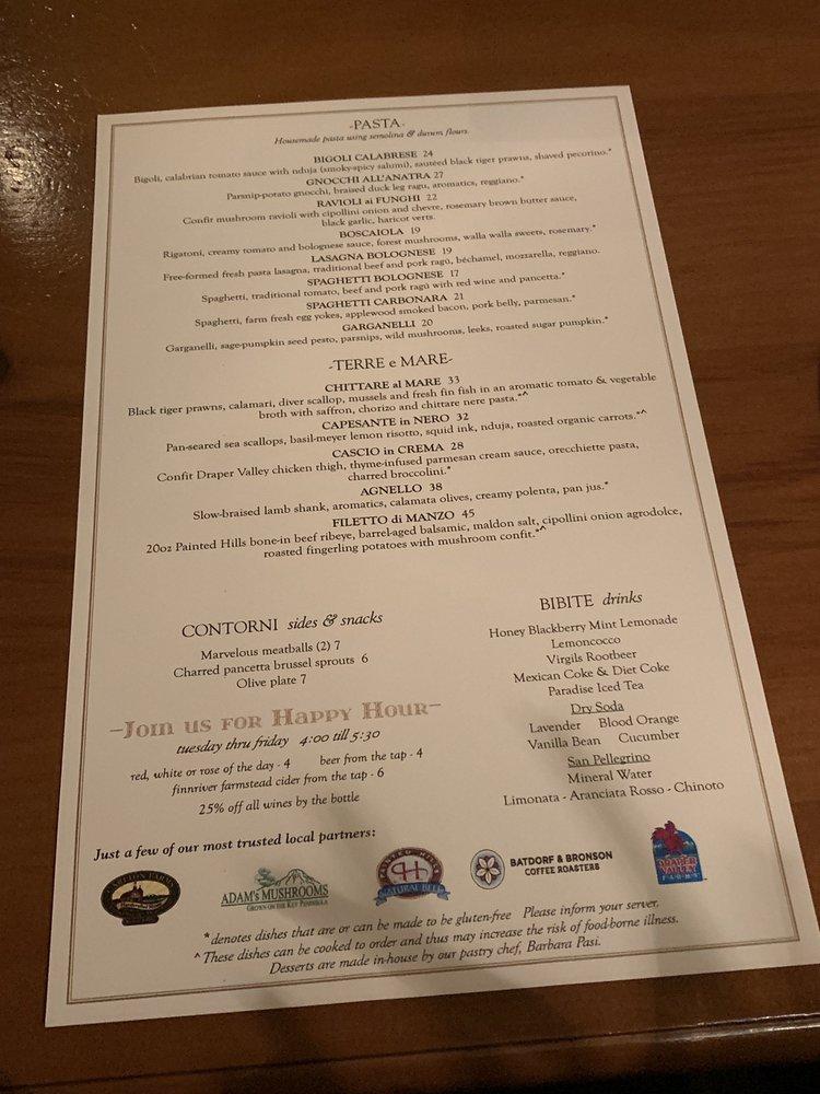 Menu at Marzano Italian Restaurant, Tacoma