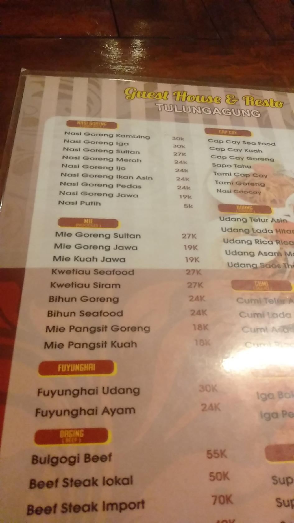Menu at Sultan Café & Resto restaurant, Tulungagung