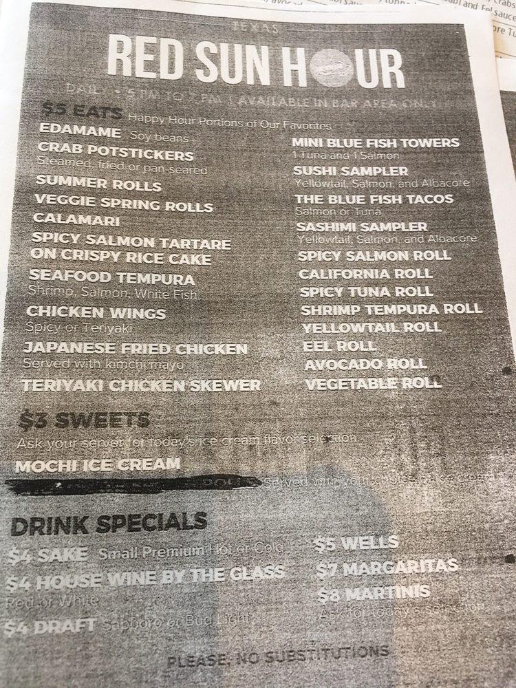 Menu at The Blue Fish Galleria Dallas restaurant, Dallas, Dallas Pkwy #1165