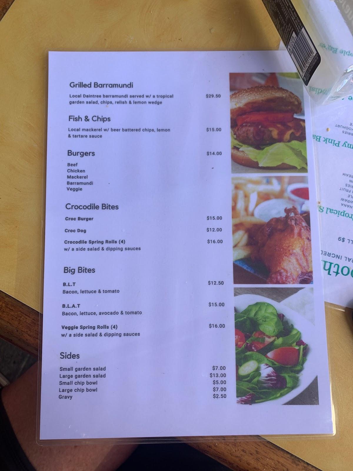 Menu at Croc Xpresso Cafe, Daintree