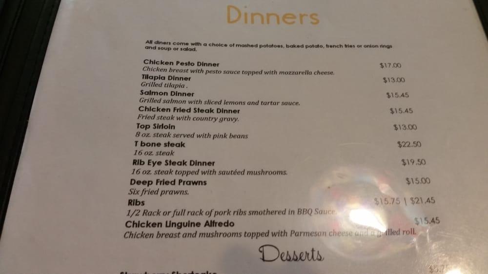 Menu at Lawrence's restaurant, King City