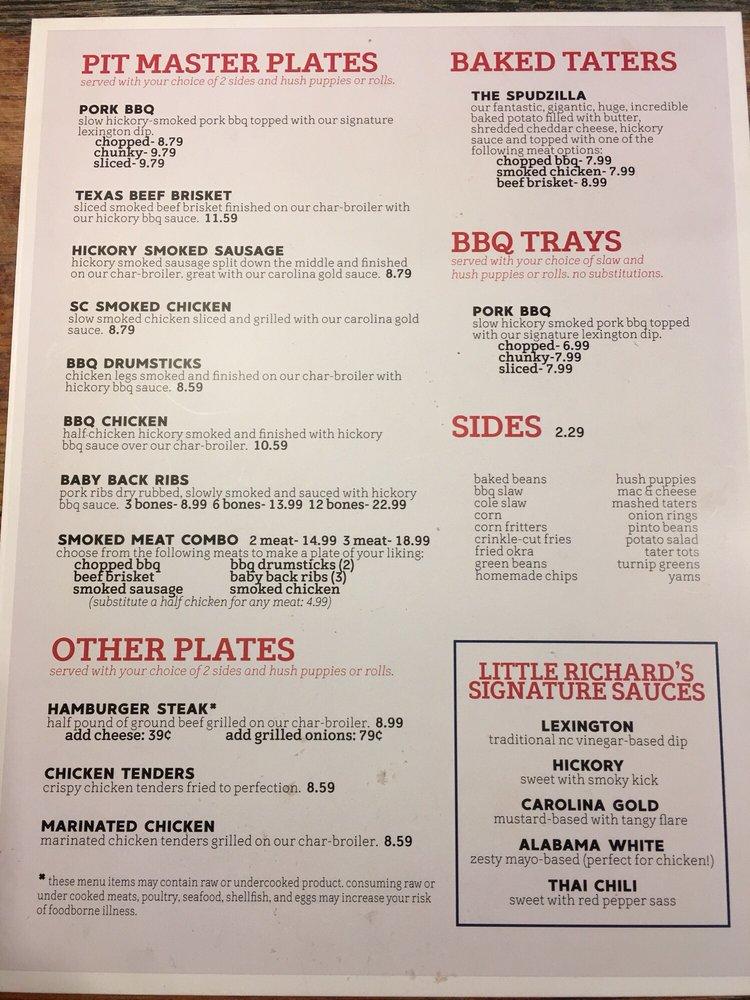 Menu at Little Richard's Bar-B-Que, Clemmons, Stadium Dr