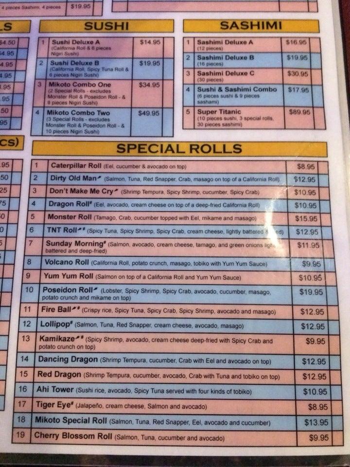 Carta del restaurante Mikoto's Express Raeford Rd, Fayetteville