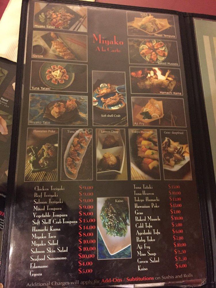 Menu at Miyako Japanese Restaurant, Hollister