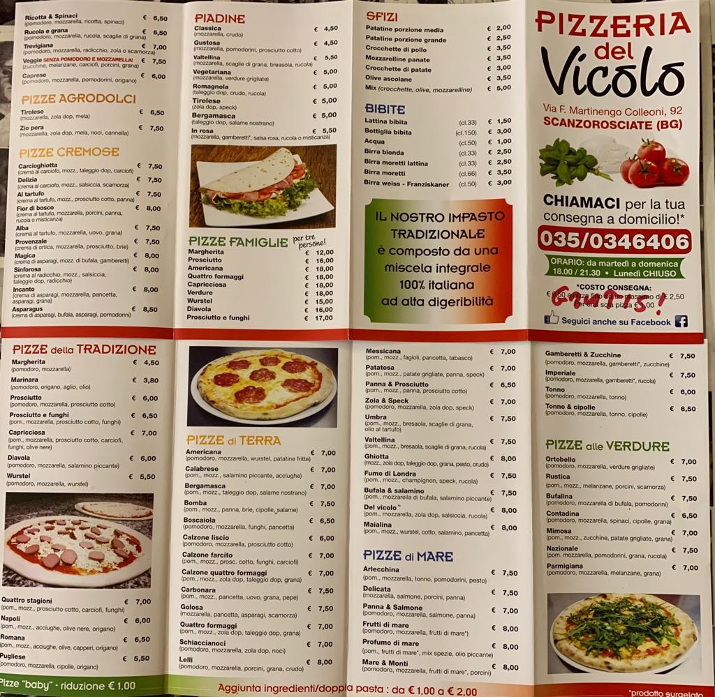 Menu at Pizzeria Del Vicolo, Scanzorosciate