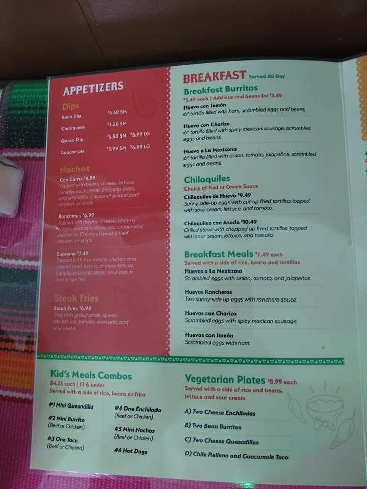Menu at Puebla Mexican Restaurant, West Liberty