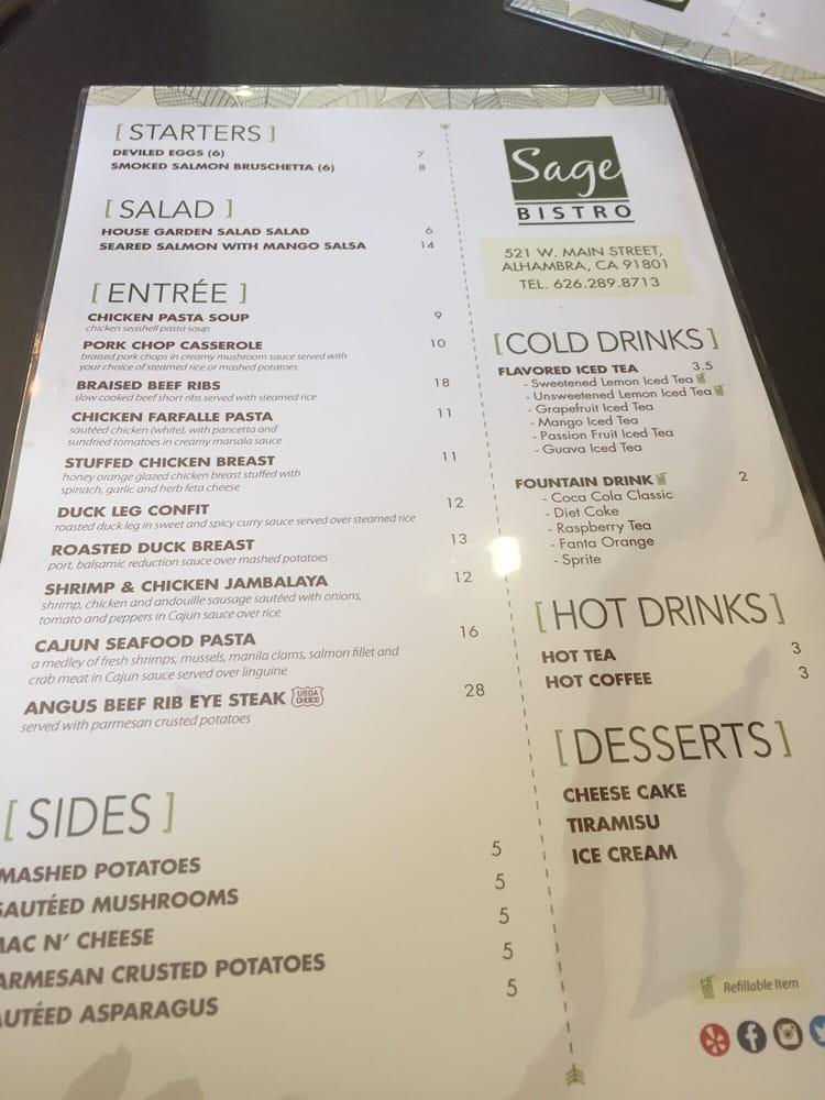 Menu at Sage Bistro pub & bar, Alhambra