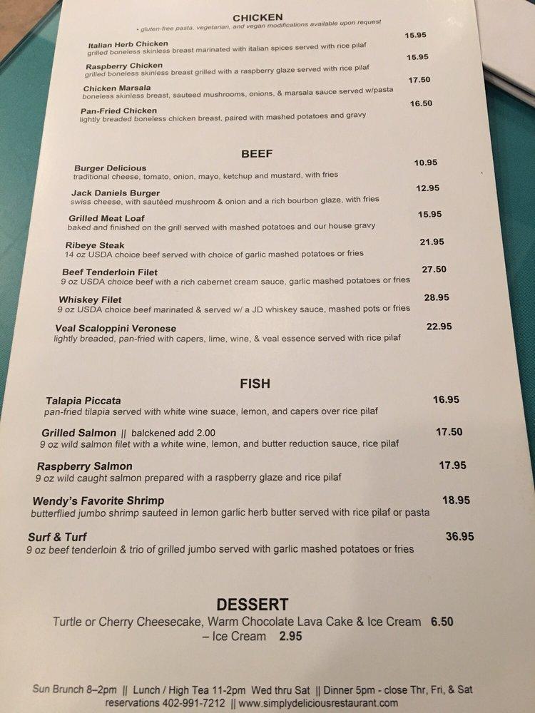 Menu at Simply Delicious Valley steakhouse, Valley