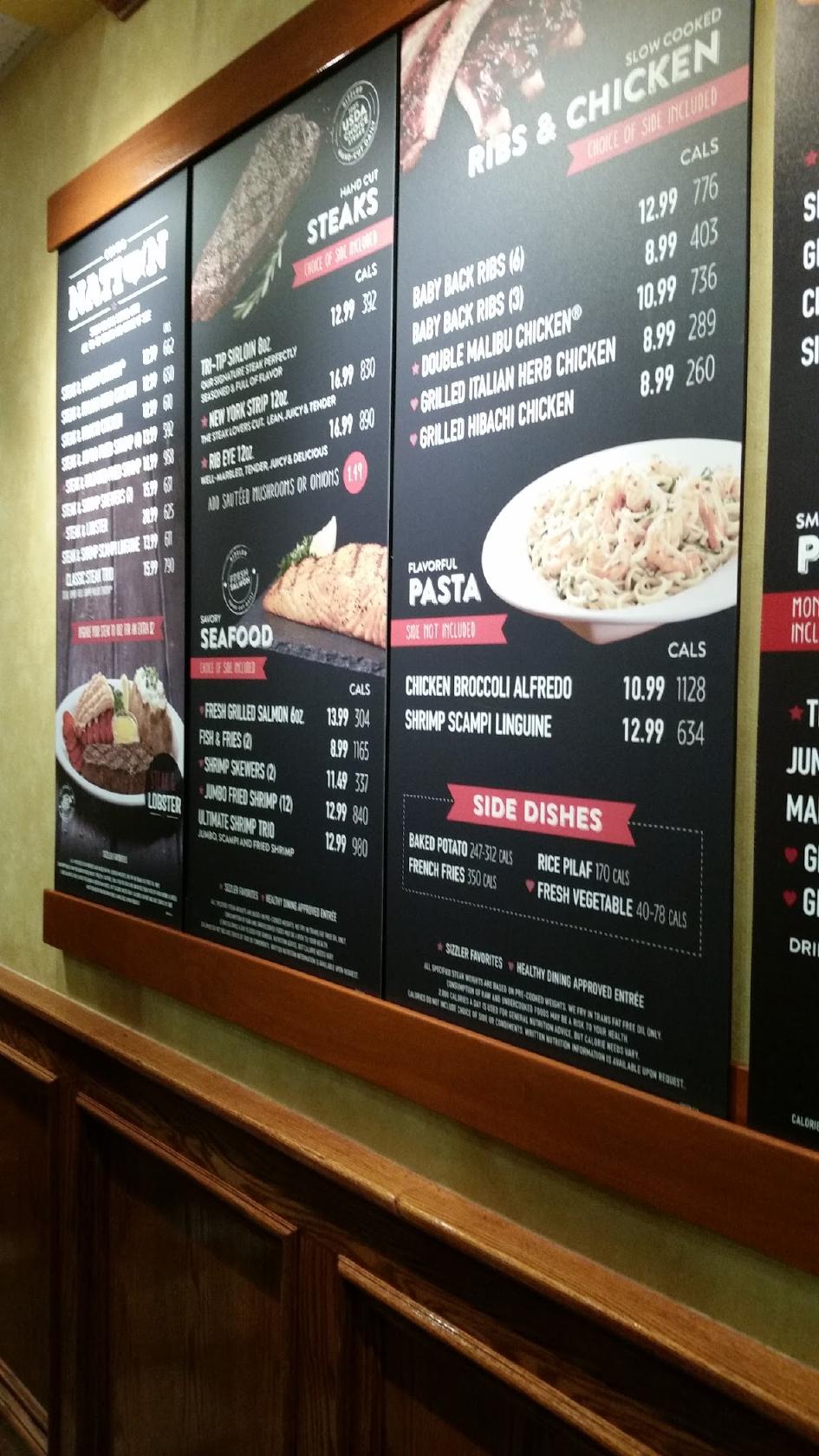 Menu at Sizzler steakhouse, Springfield