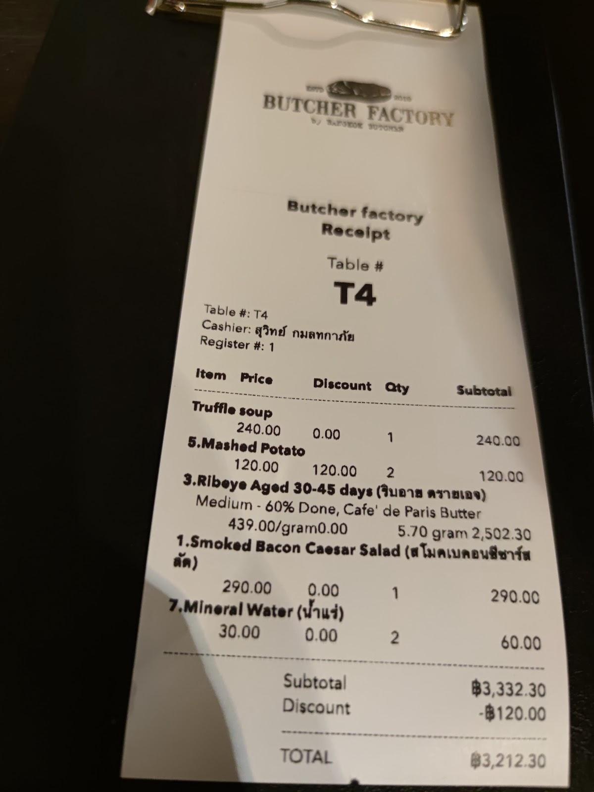 Menu at Butcher Factory by Bangkok Butcher steakhouse, Bangkok