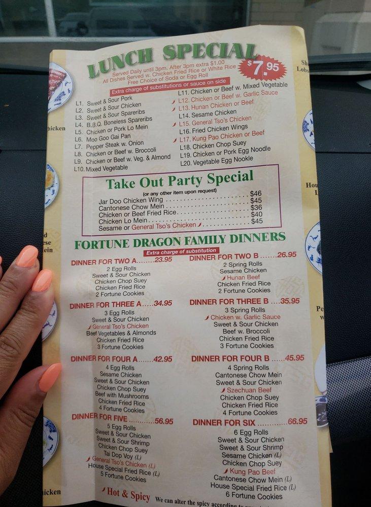 Menu at Fortune Dragon Chinese Restaurant, Mississauga
