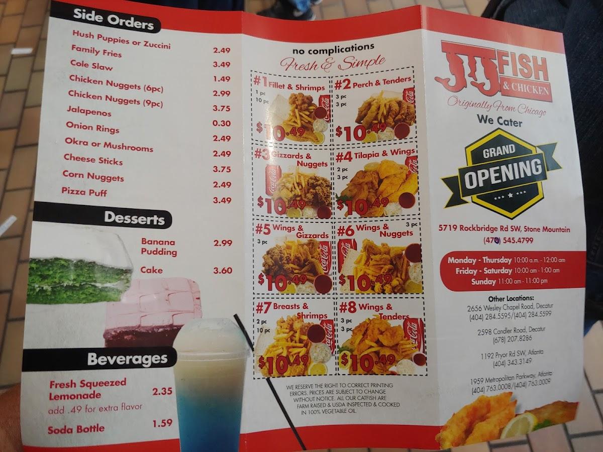 Menu at JJ’s Fish and Chicken restaurant, Stone Mountain, Rockbridge Rd SW