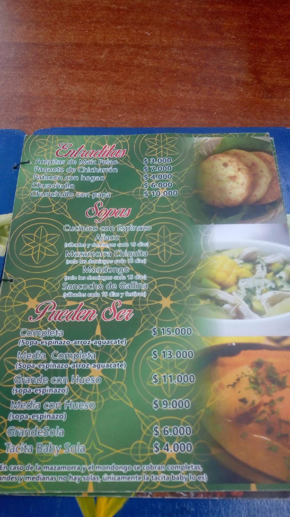 Carta de La Colina Parrilla Campestre, Colombia