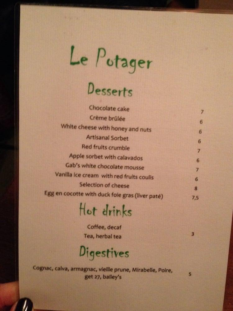 Menu au Le Potager du Père Thierry restaurant, Paris