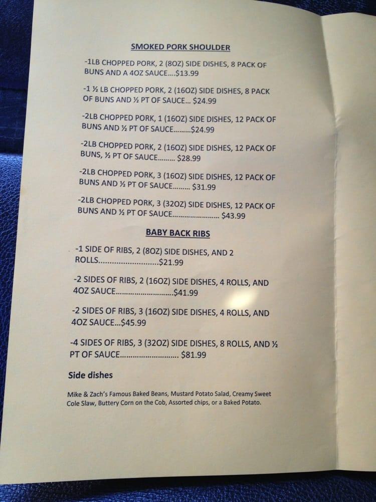 Menu at Mike & Zach BBQ, Poplar Bluff