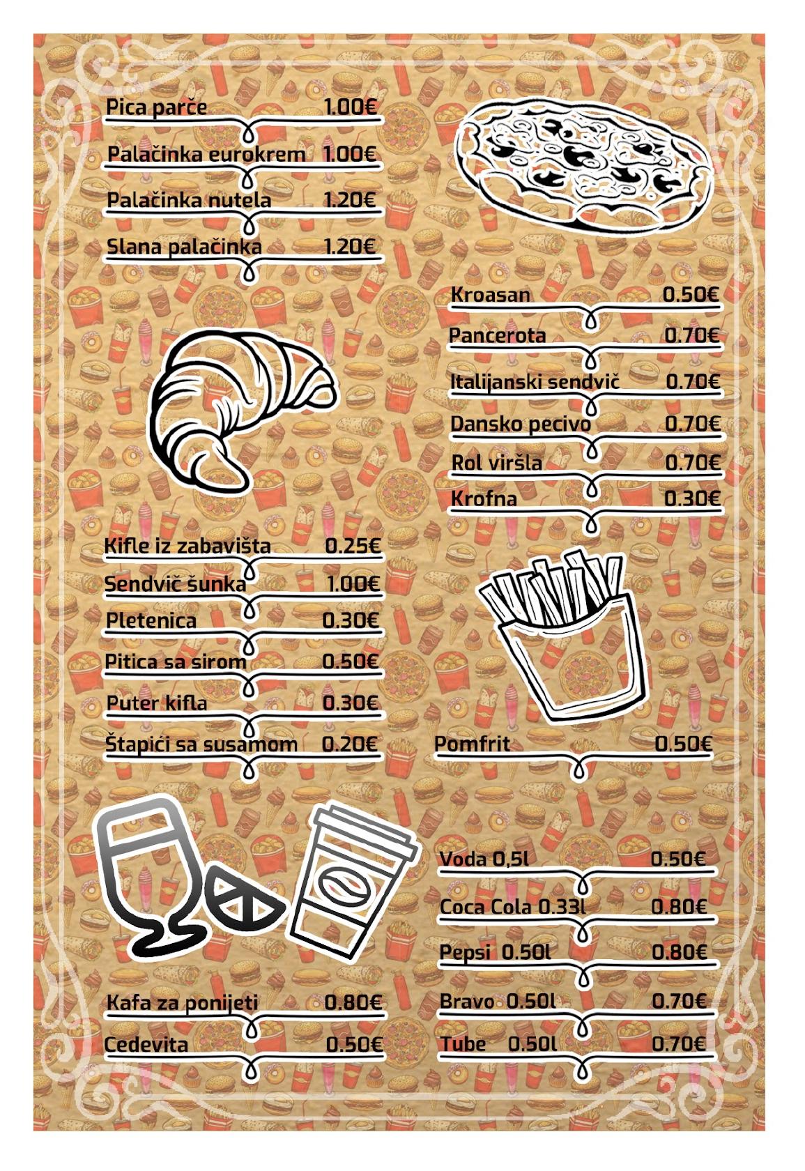 Menu at PikNik, Niksic