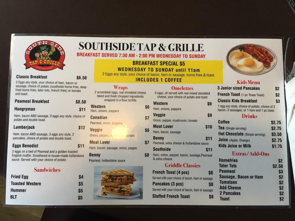 Menu at Southside Tap & Grille fast food, Chatham-Kent