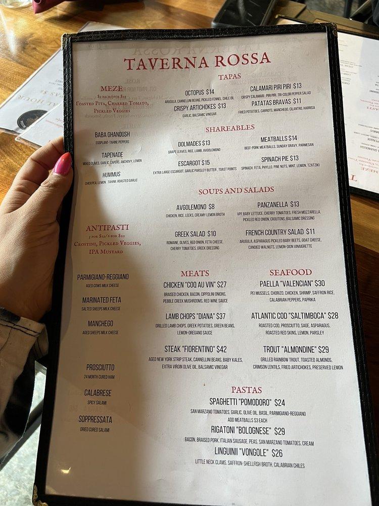 Menu at Taverna Rossa pub & bar, Saugatuck